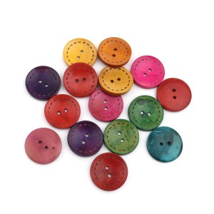 Mixed Color Wooden Buttons - Stitch Design - 25mm (1 Inch) - Mixed ...