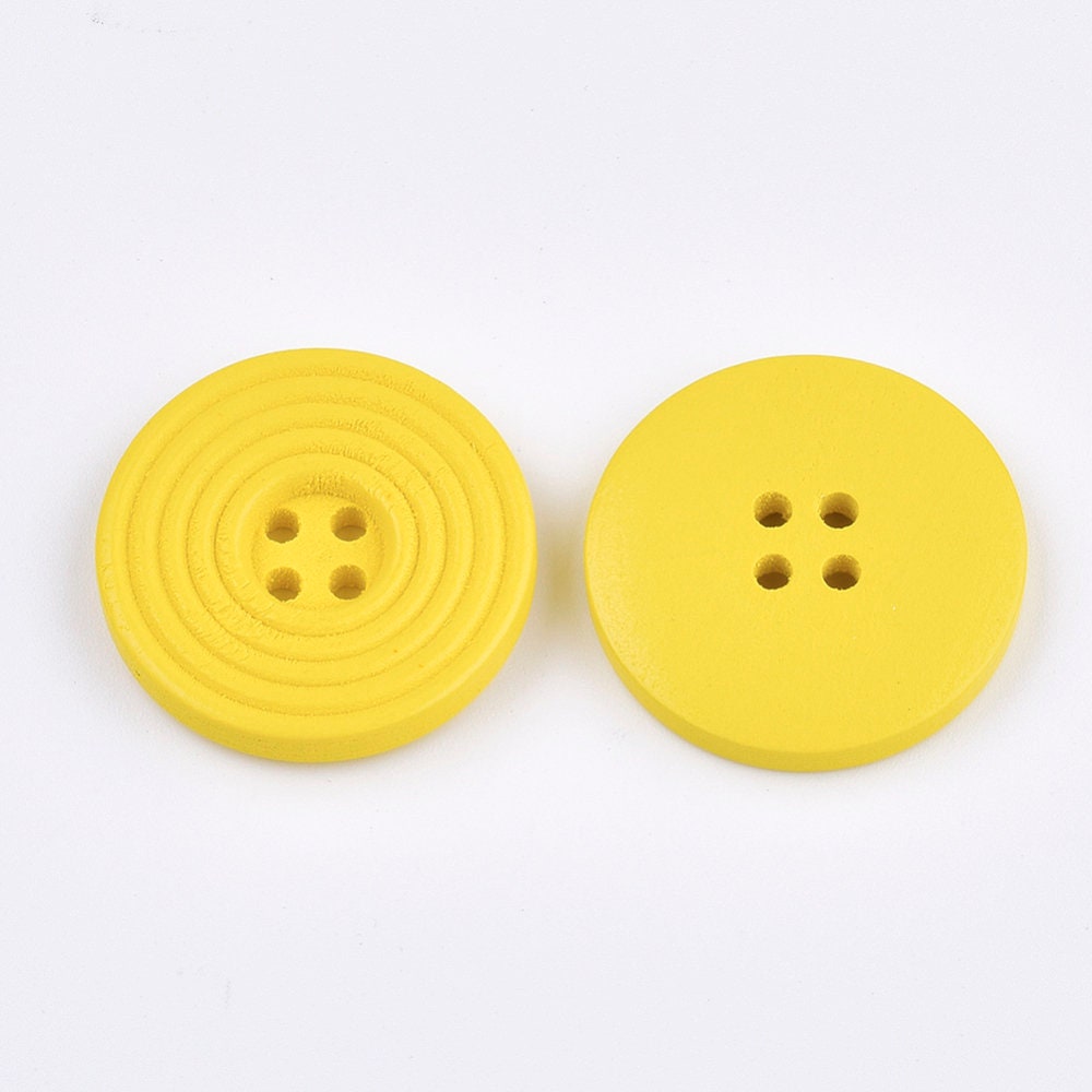 Yellow Wooden Button - 25mm (1 Inch) - Circle Pattern - 4 Hole - Wood ...