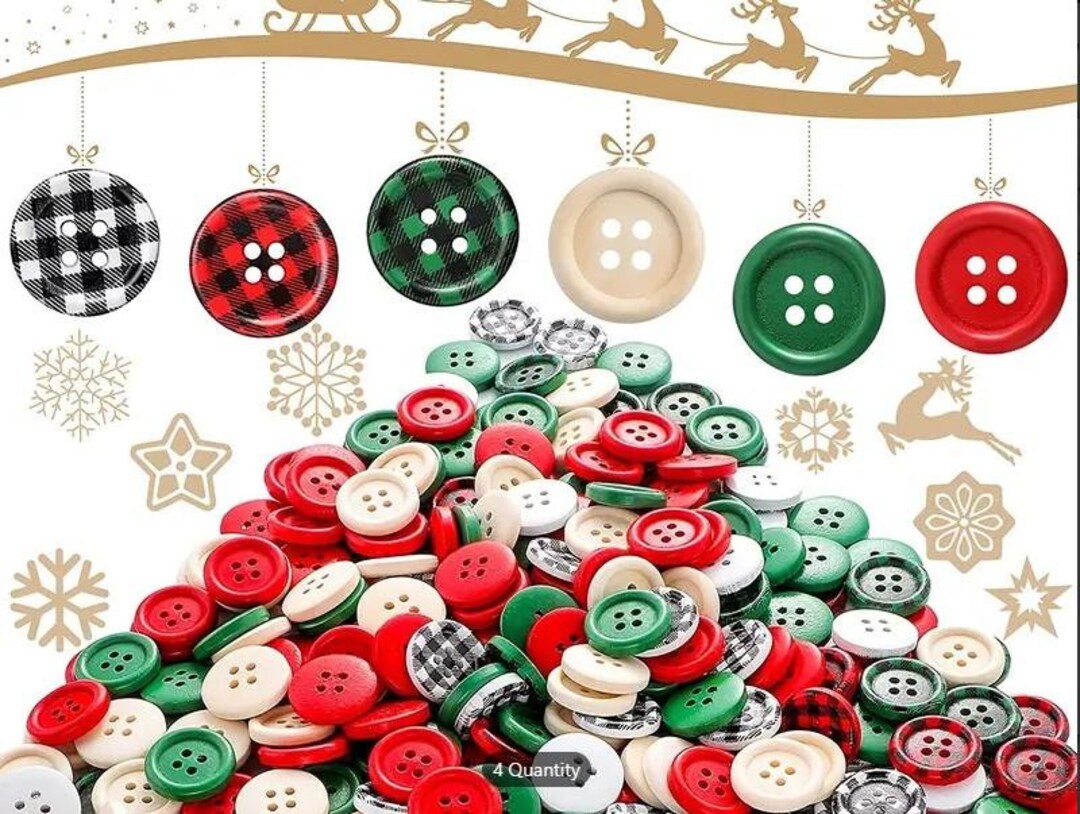 Christmas Holiday Buttons - Assorted - Red, Green, Black, Natural ...