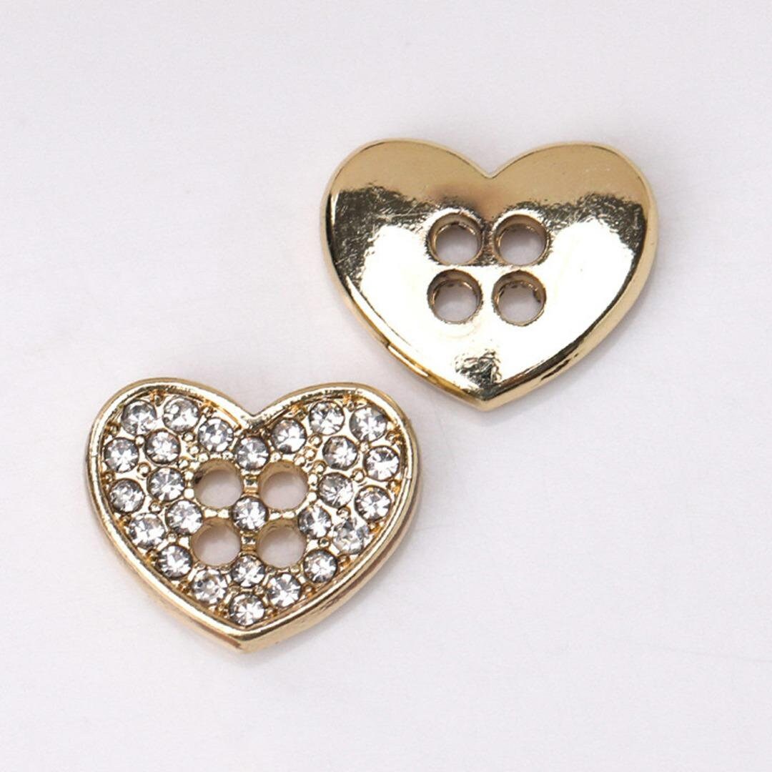 Gold Heart Buttons With Rhinestones - 12mm X 10mm - 2 Hole - Mini Gold ...