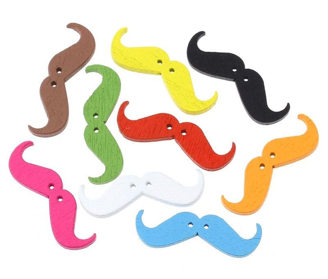 5 Mustache Wooden Beads - 3.5cm X 1.1cm (1 3/8" X 3/8") - Wood Randomly ...