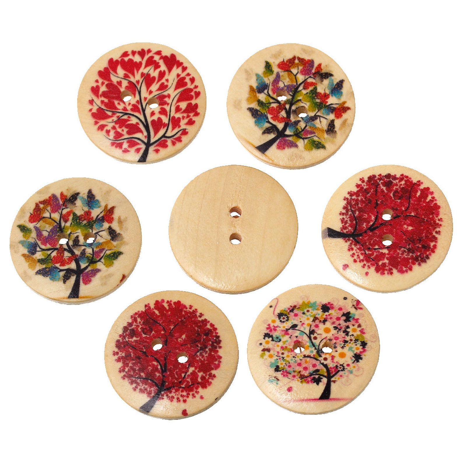 Large Multi Colored Wooden Buttons - Tree of Life Pattern - Shades of ...