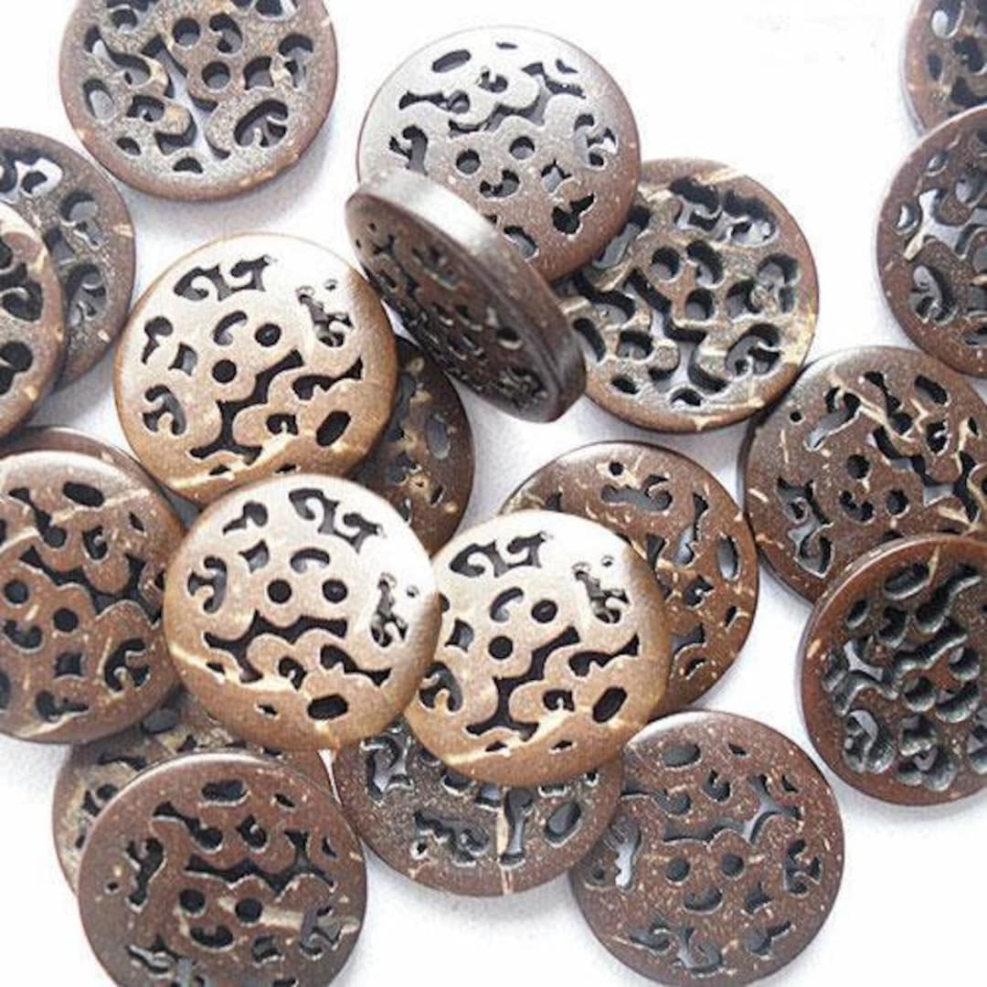 Dark Brown Carved Wooden Buttons - 15mm - 2 Hole - Wood Button (nna0z0h ...