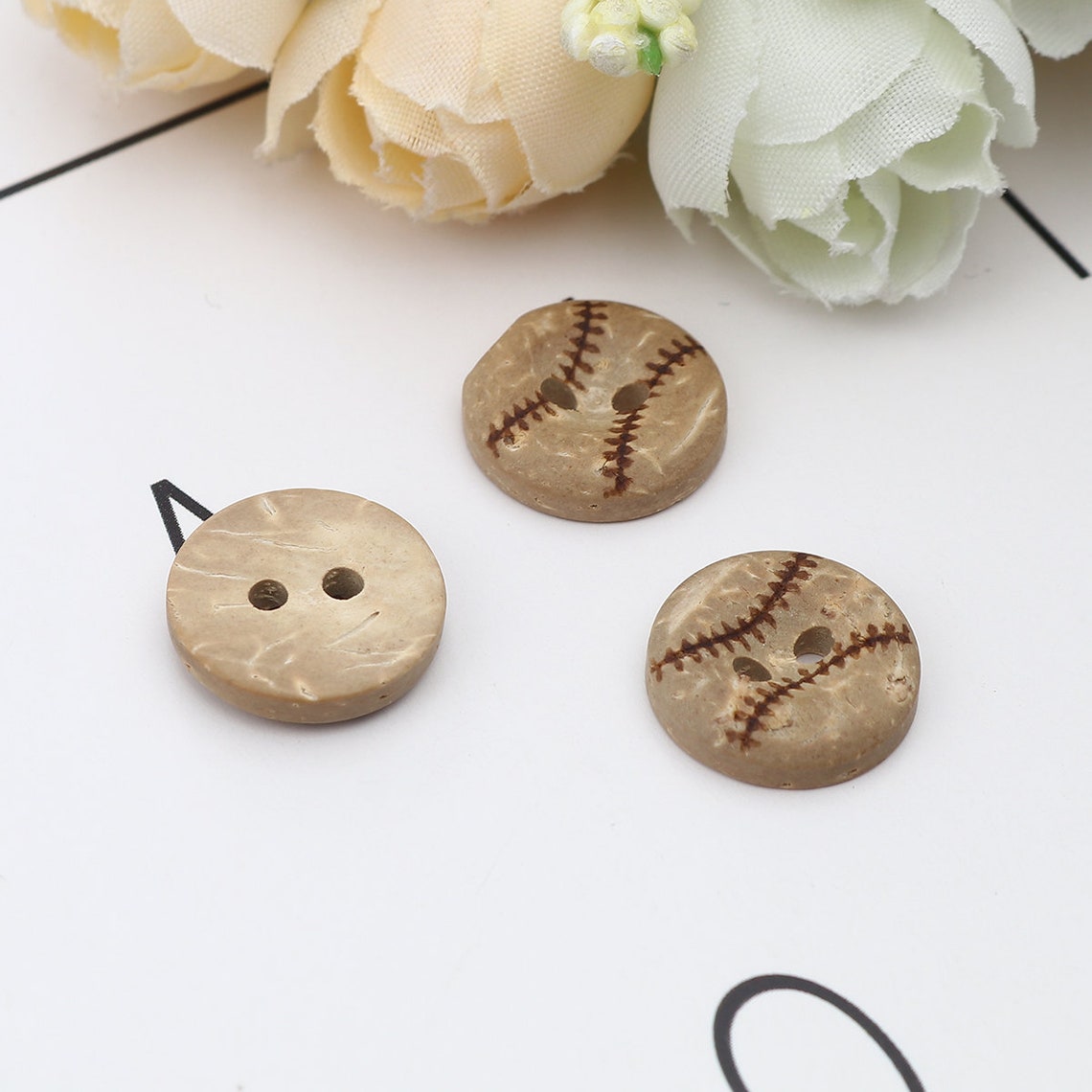 Baseball Design Coconut Wooden Button - 15mm - 2 Hole - Wood Buttons ...