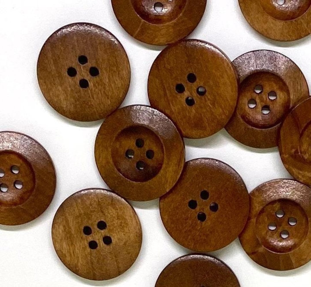 Dark Brown Wooden Buttons - 25mm (1 Inch) - 4 Holes - Round Sewing Wood ...