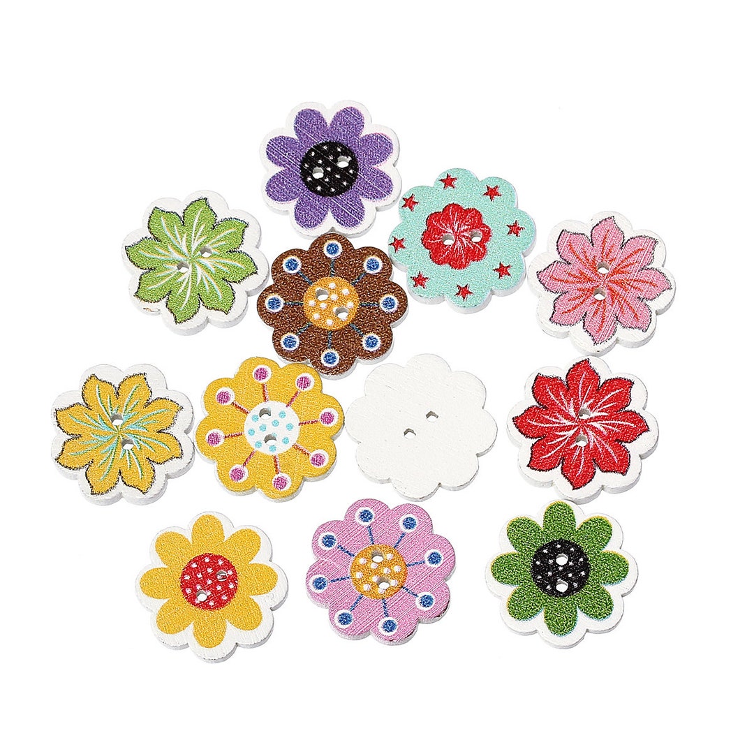 Flower Buttons, Floral Buttons, Wooden Buttons, Sewing Supplies, Daisy ...
