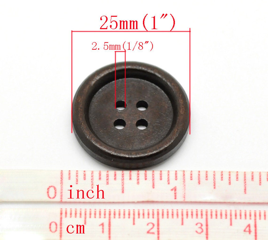 Dark Brown Wood Buttons - 25mm - 4 Holes - Round Wooden Sewing Buttons ...