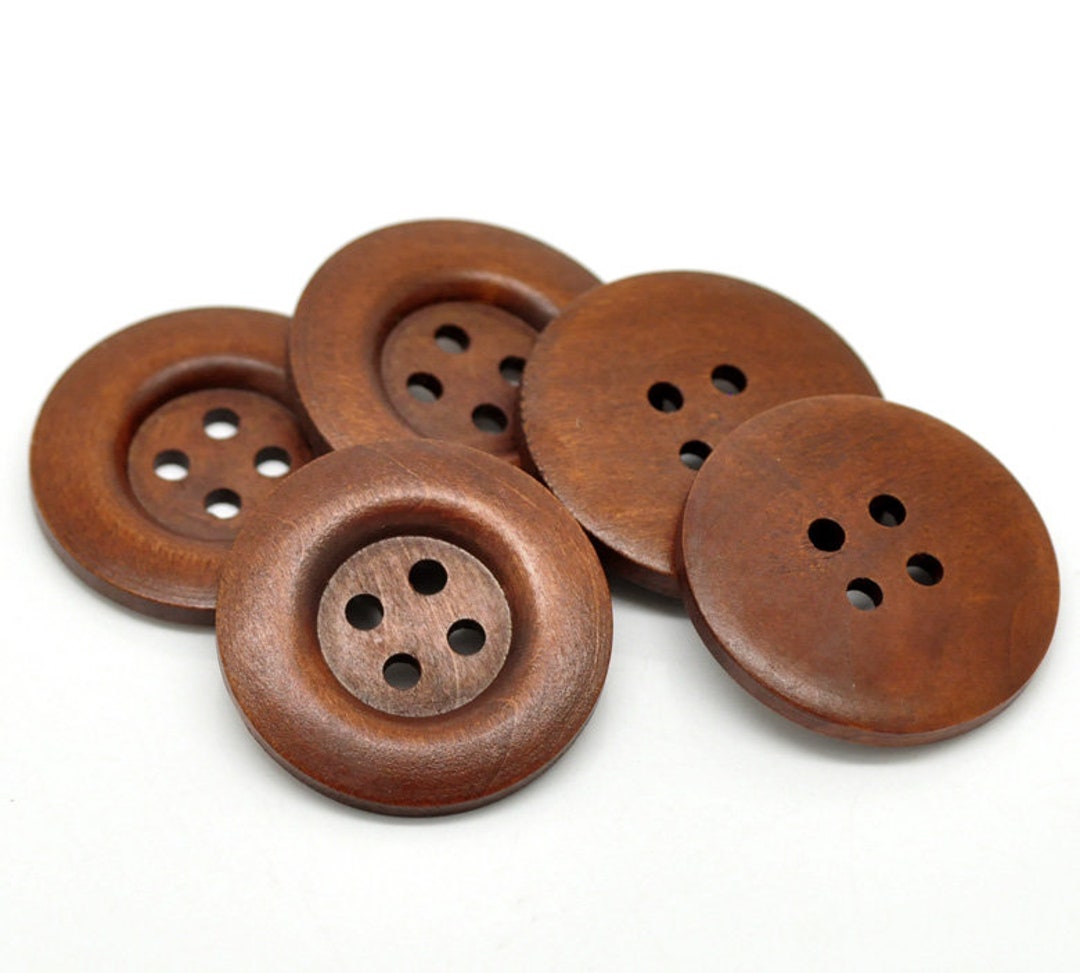 Large Brown Wooden Button - 35mm - 1 3/8 Inch - 4 Hole - Wood Buttons ...