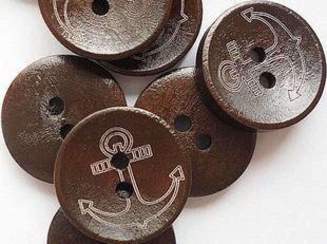 Brown Wooden Button - Anchor Design - Pea Coat Buttons - Nautical ...