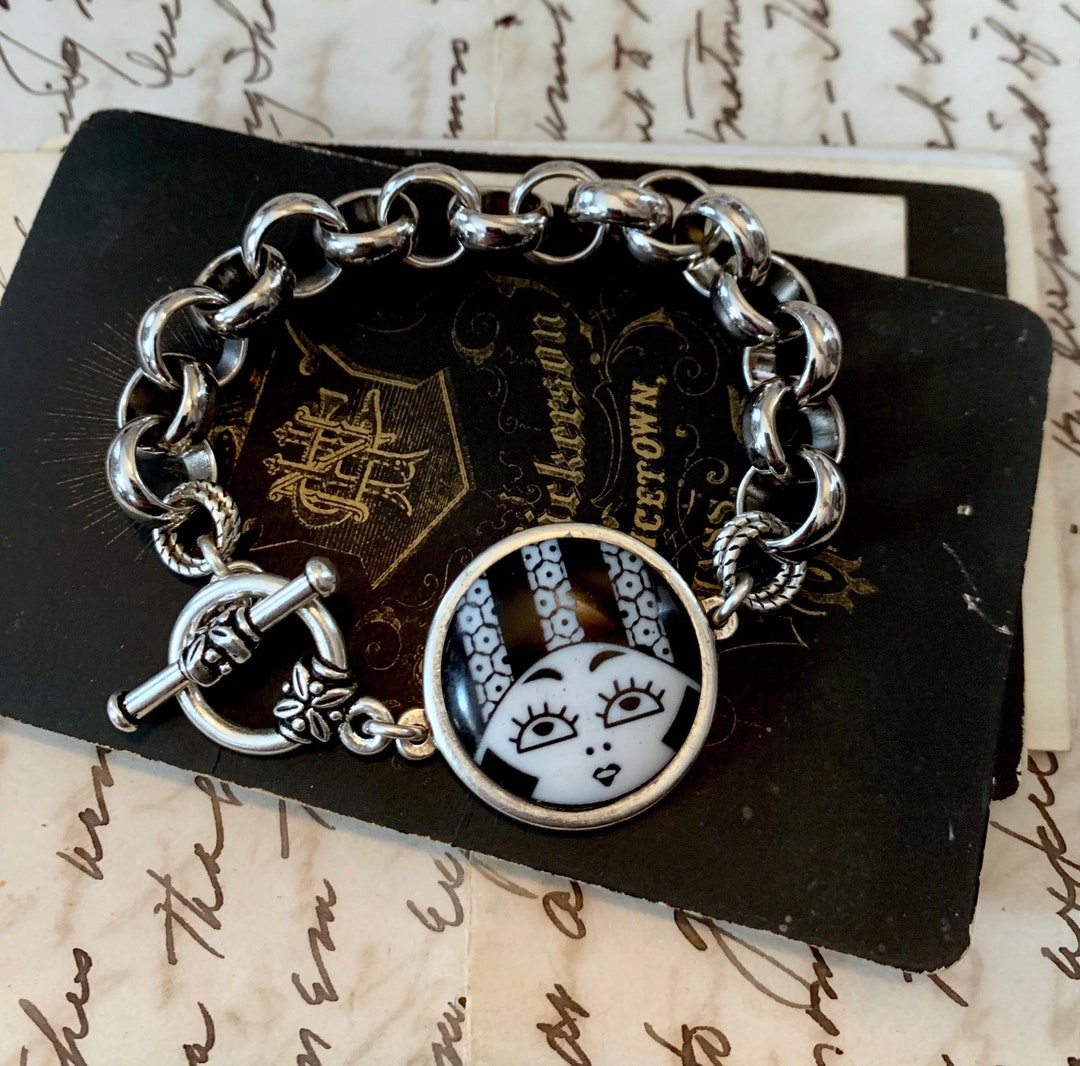 Modern Flapper Girl Black and White Button Bracelet Chunky - Etsy
