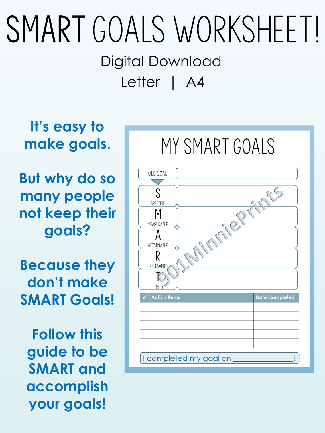 SMART Goals Worksheet Meet Your New Year's Resolutions Succeed in ...