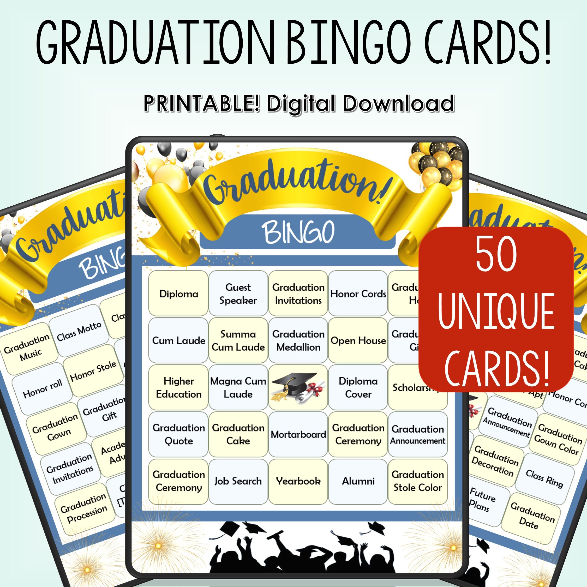 Graduation Bingo Cards! | 50 Unique Cards | Perfect for Celebrations ...