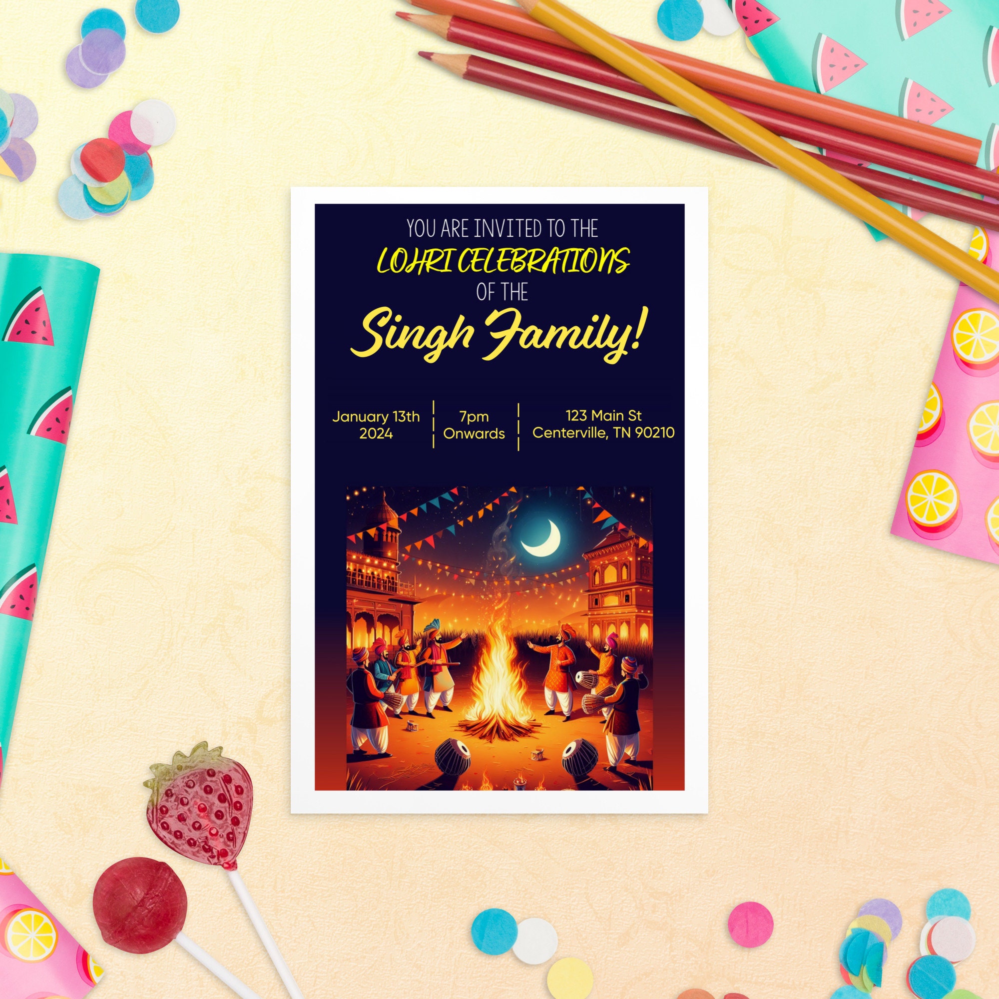 Lohri Invitation Cards Personalize the Cards for Your Lohri Celebration ...