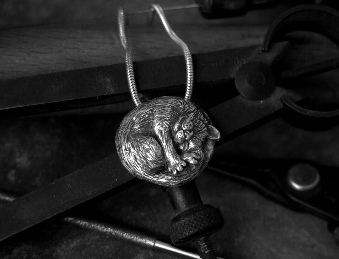 Circle Cat Pendant, Silver Sleeping Circle Cat Necklace, Circle ...