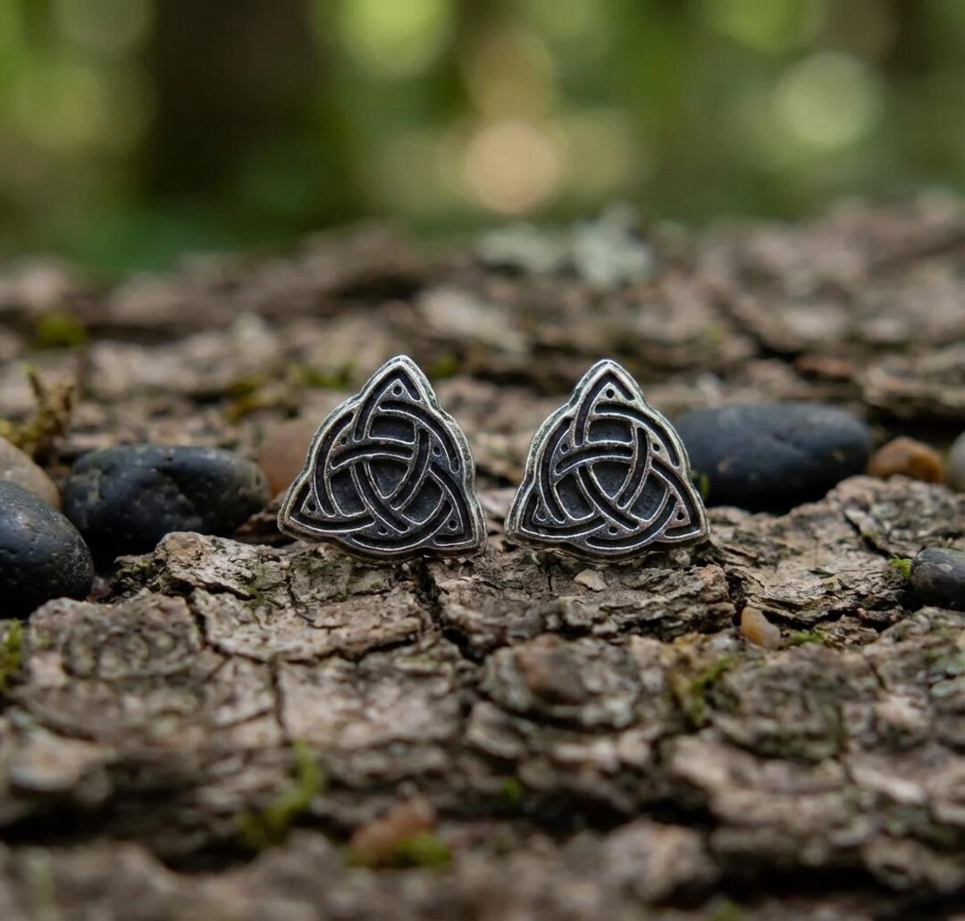 Valknut Silver Earrings, Trinity Knot Triangle Studs, Celtic Knot ...
