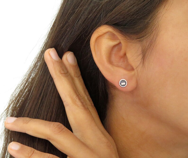 Silver Crown Earring Posts, Crown Studs, Round Ear Studs, Circle Studs ...