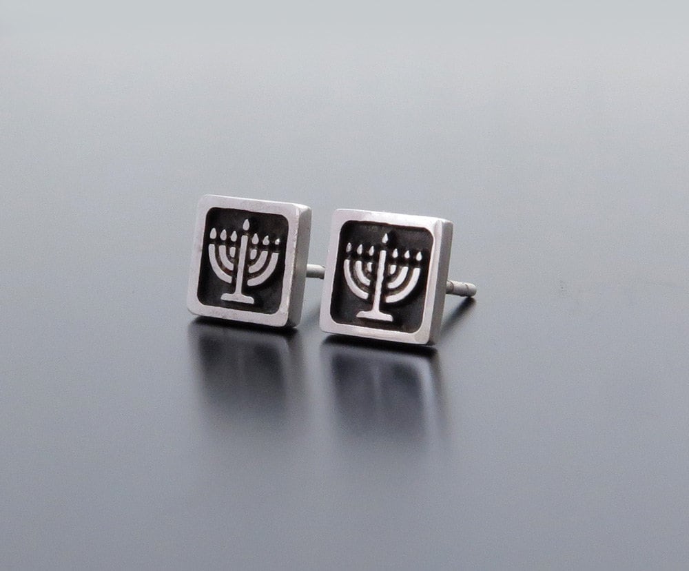 Silver Menorah Earrings Jewish Jewelry Judaic Jewelry | Etsy