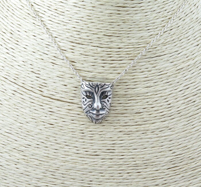 Decorative Mask Pendant, Silver Mask, Sterling Pendant,dramatic Actor ...