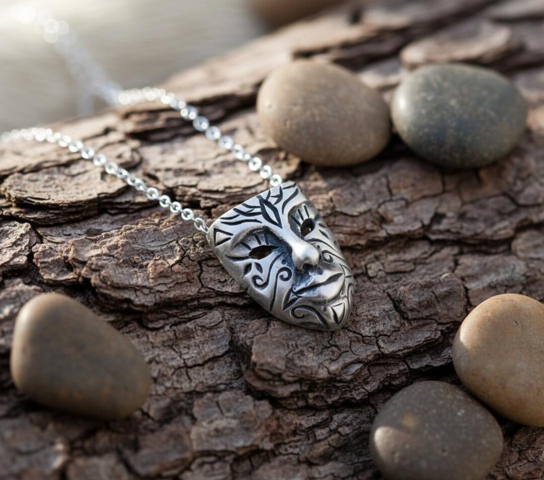 Decorative Mask Pendant, Silver Mask, Sterling Pendant,dramatic Actor ...