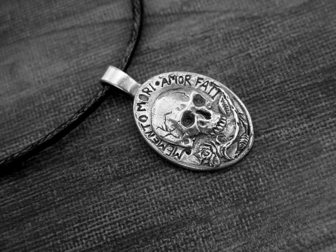 Silver Memento Mori Pendant Skull and Rose Necklace Gothic Jewelry ...