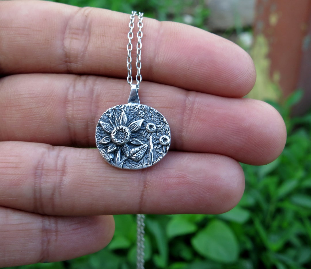 Sunflower Silver Pendant, Silver Sunflower Necklace, Nature Pendant ...