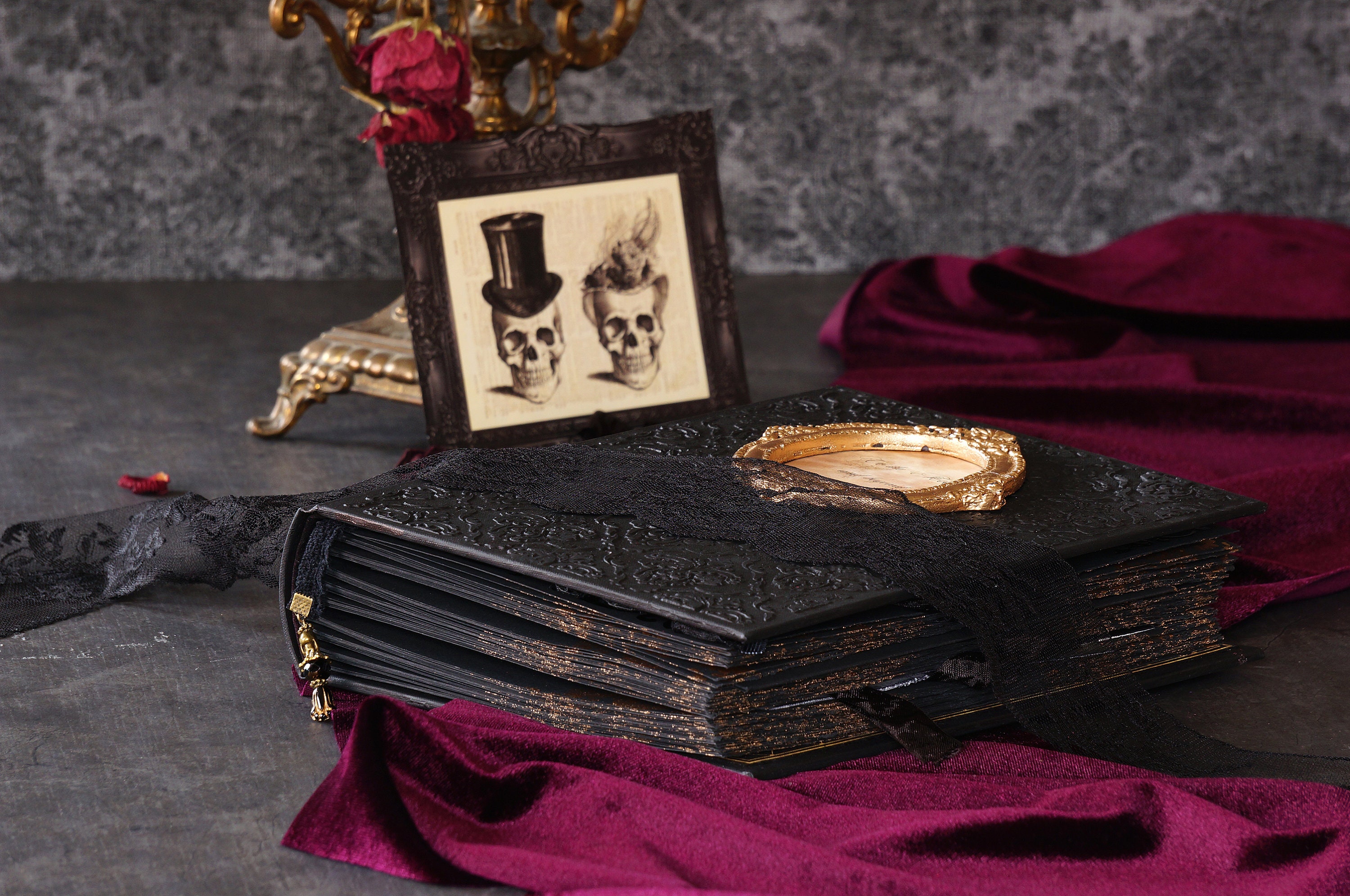 Gothic Wedding Guest Book Black and Gold Photo booth album | Etsy