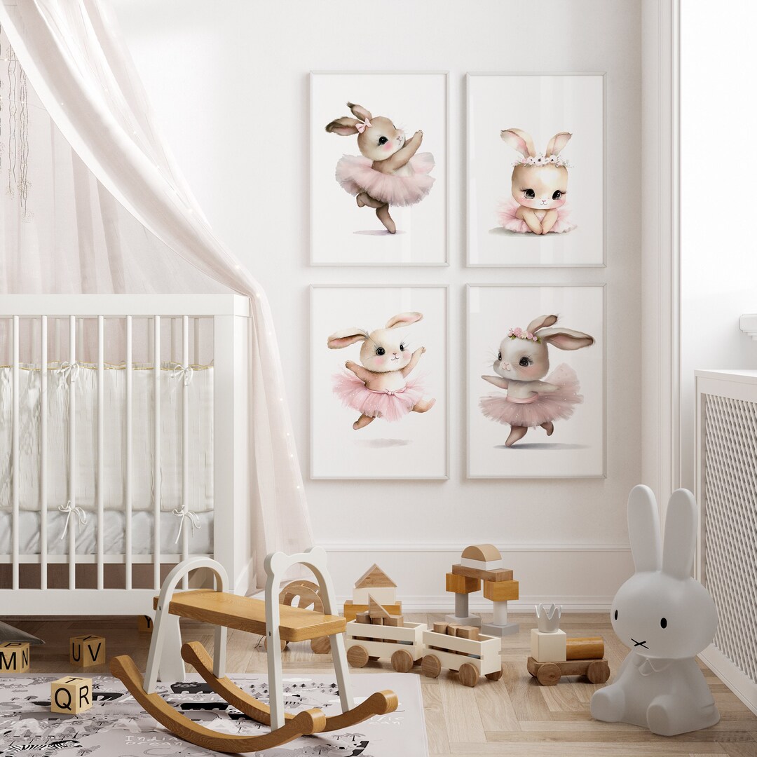 Ballerina Bunny Nursery Wall Decor, Set of 4, Girls Room Decor ...