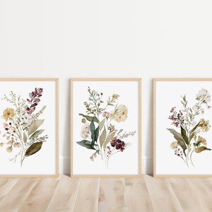 Neutral Floral Wall Art Set of 3, Bedroom Living Room Wall Decor ...