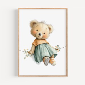 Teddy Bear Nursery Wall Art Set of 3, Girls Bear Wall Art, Green Teddy ...