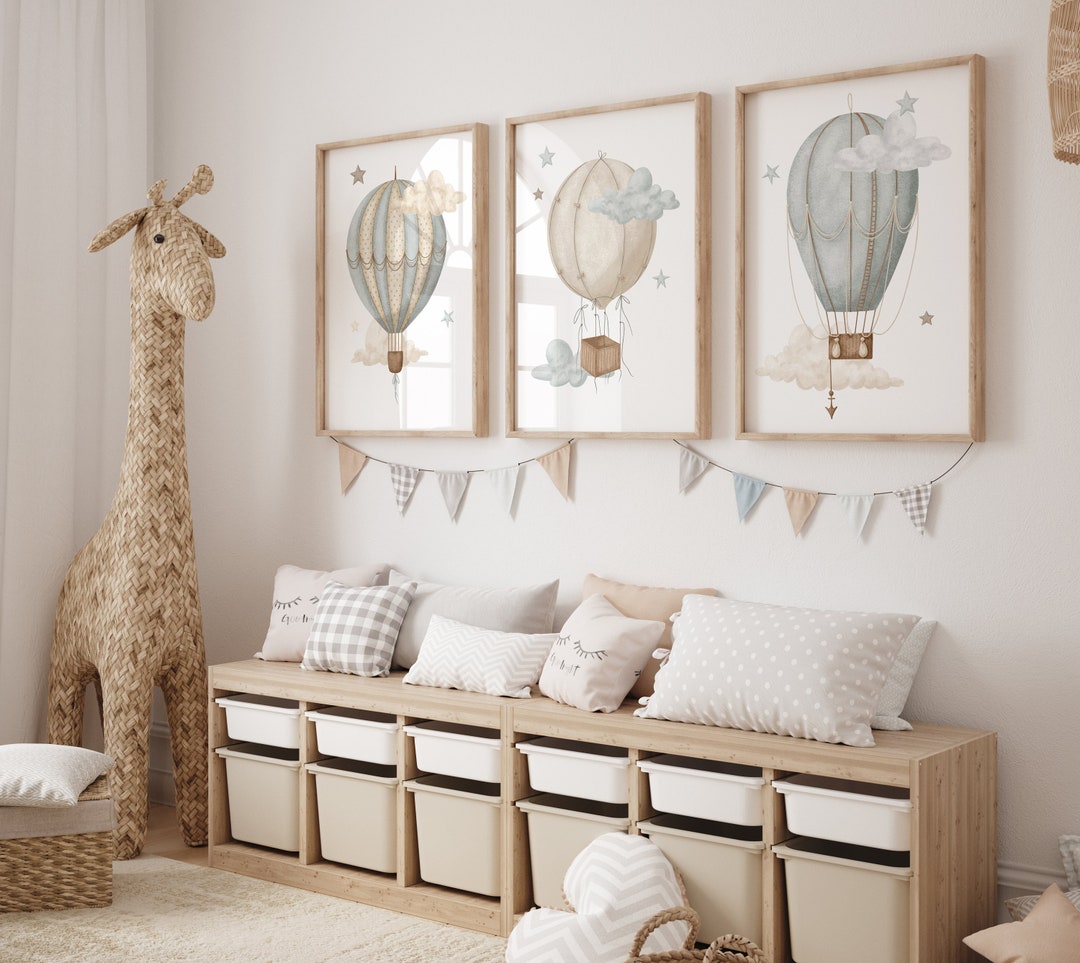 Hot Air Balloon Nursery Wall Art Gender Neutral Print Set Of 3 Hot Air
