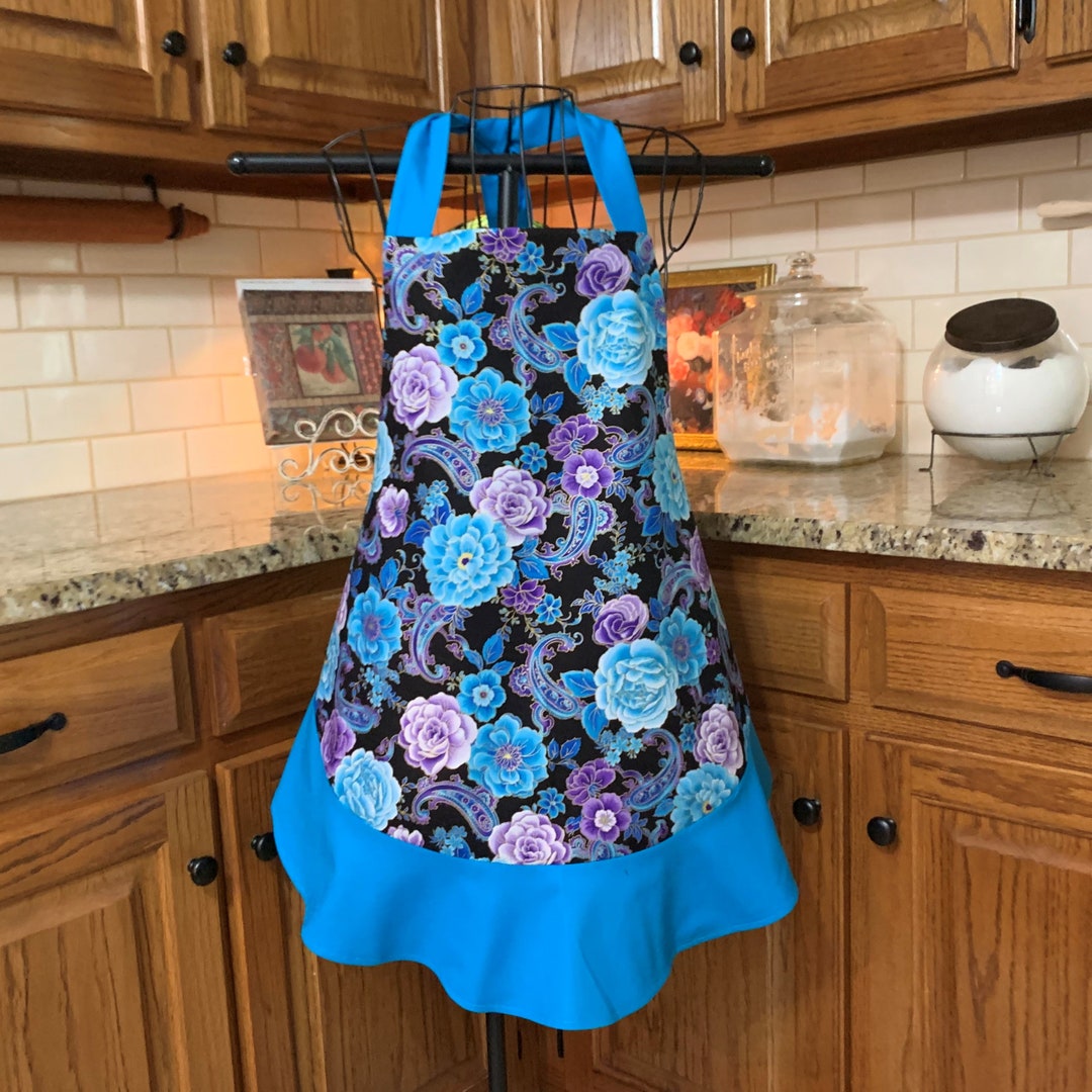 Blue Floral Women's Apron for Her, Cute Kitchen Apron, Floral Print ...