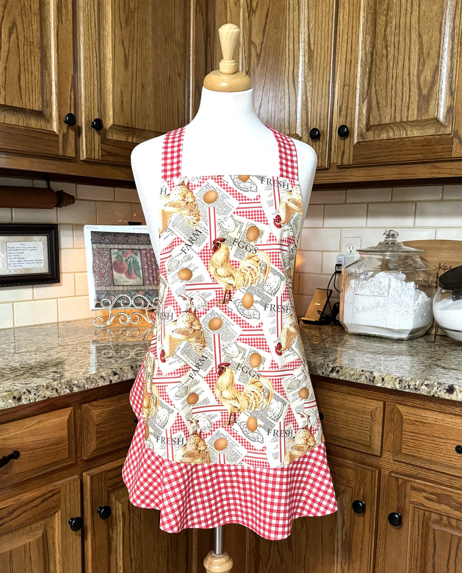 Vintage-inspired Red Chickens Apron, Playful Ladies Pinny, Reversible ...