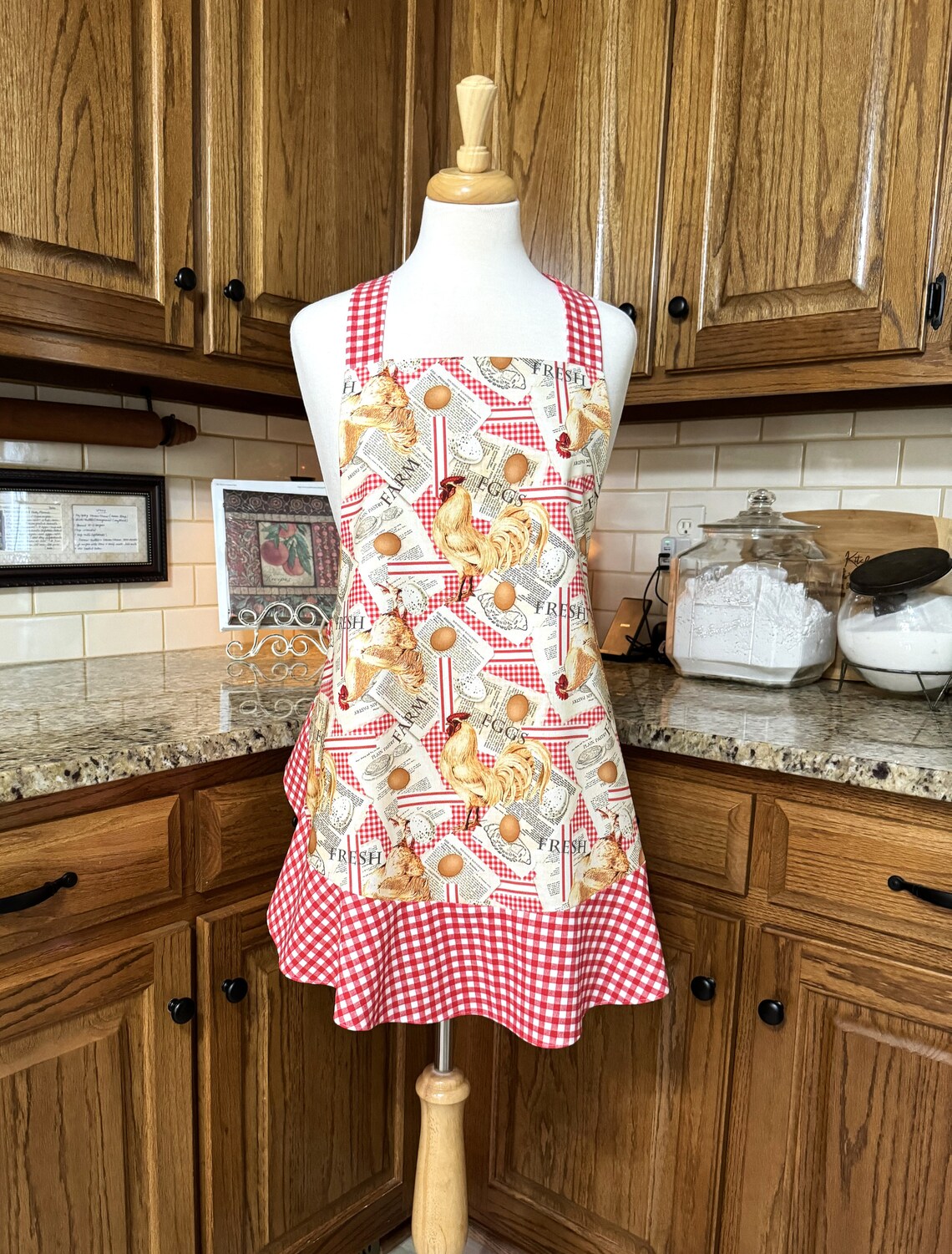 Vintage-inspired Red Chickens Apron, Playful Ladies Pinny, Reversible ...