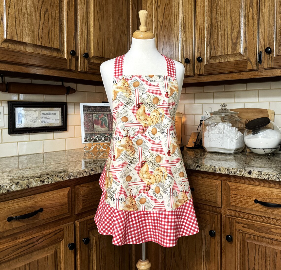 Vintage-inspired Red Chickens Apron, Playful Ladies Pinny, Reversible ...