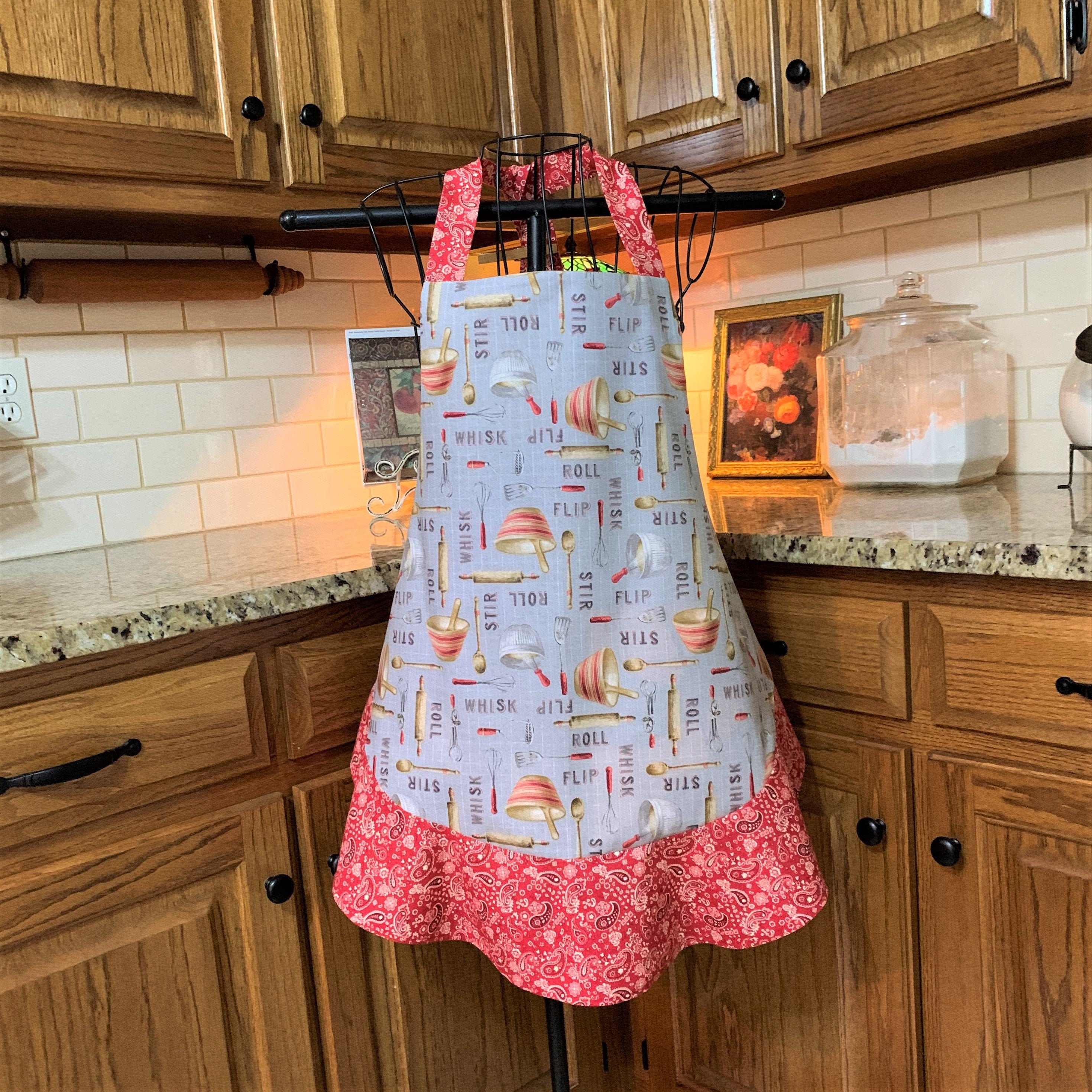 Cute Vintage Inspired Baking Apron, Utensil Print Ladies Apron, Sweet ...