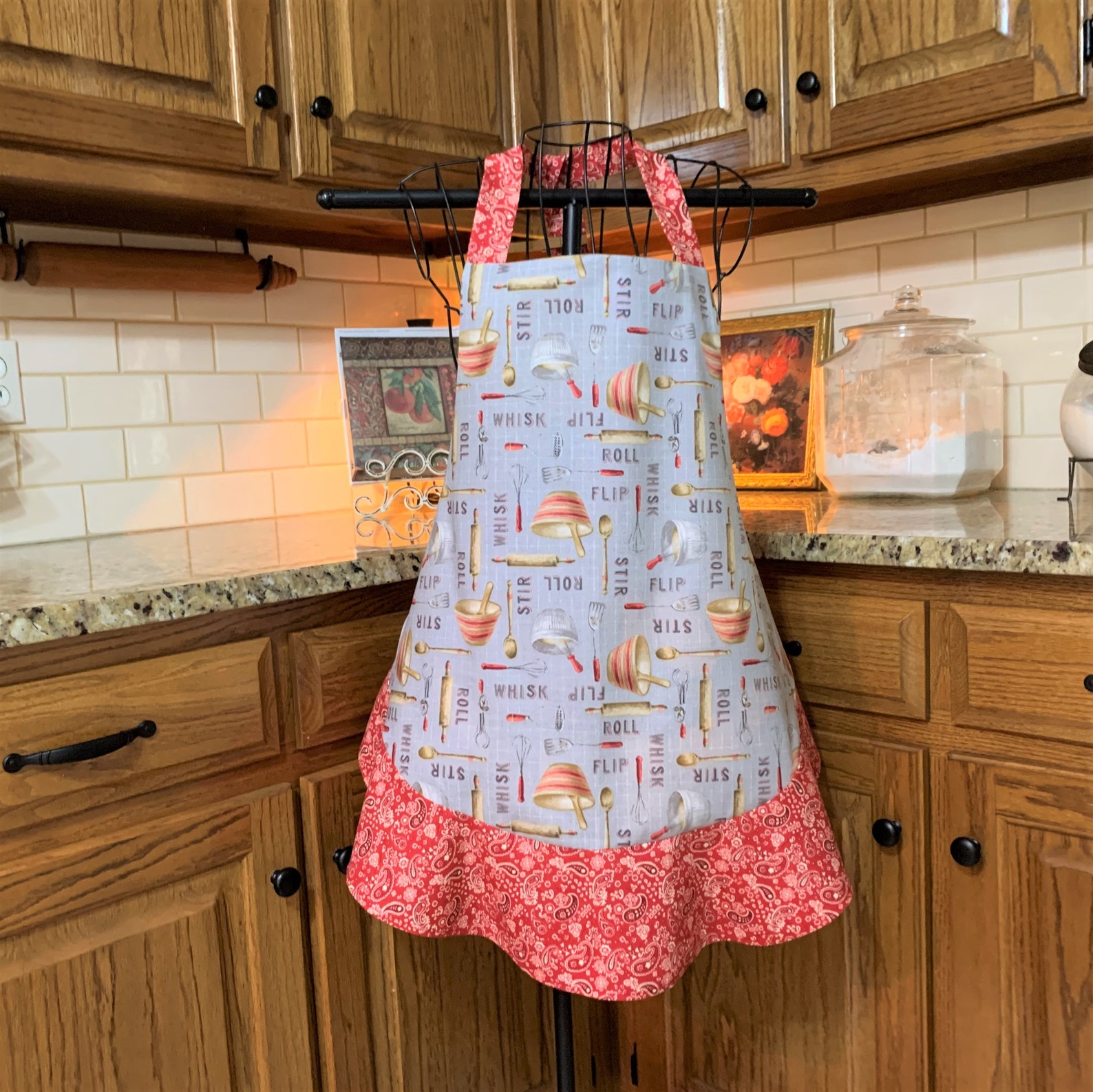 Cute Vintage Inspired Baking Apron, Utensil Print Ladies Apron, Sweet ...