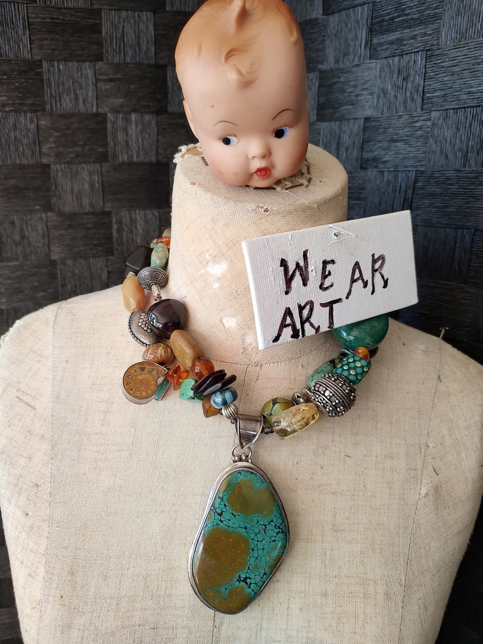 Beaded Necklace. Custom Designer Turquoise One of A Kind Neck Art ...