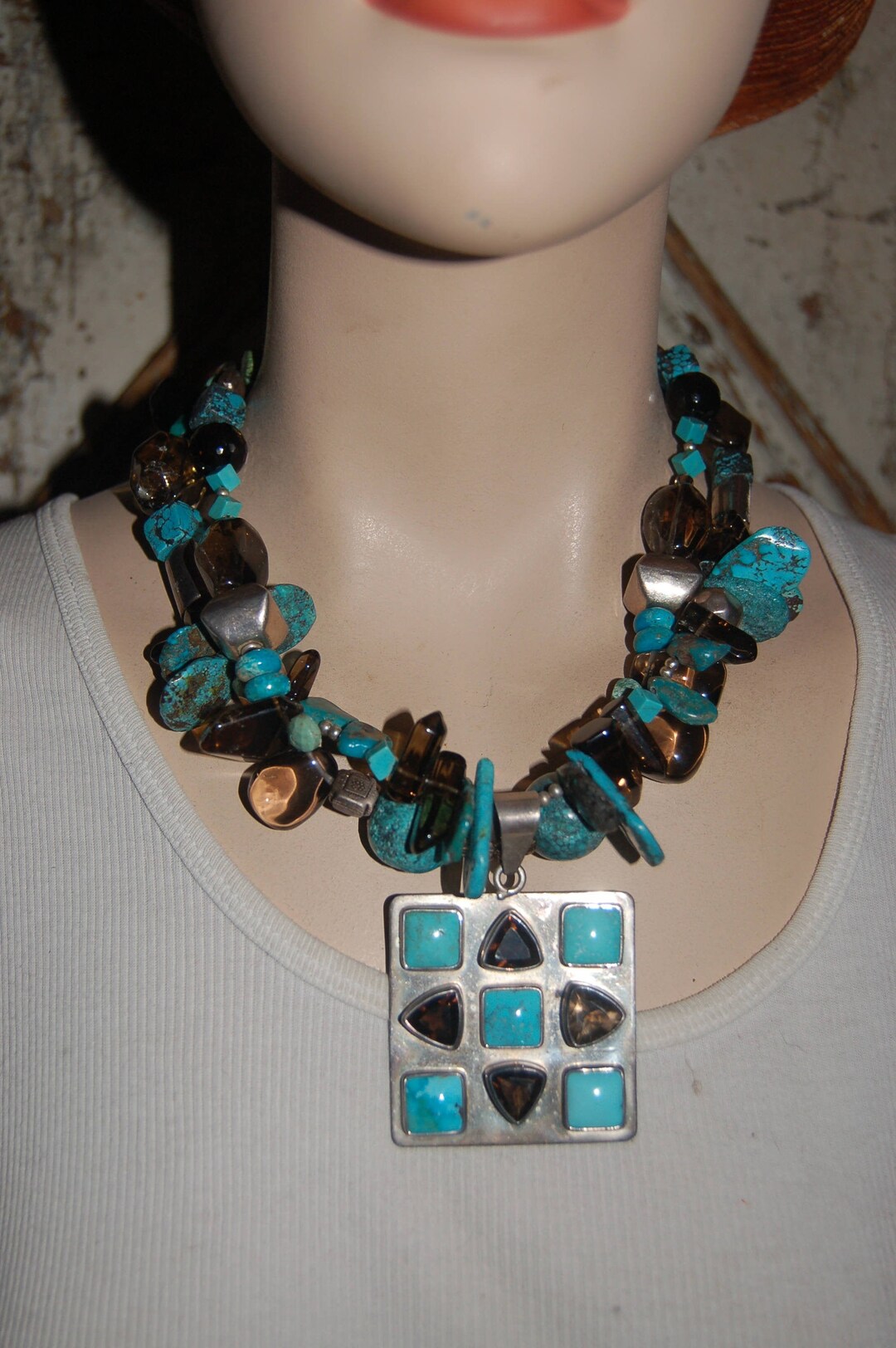 Artisan Designed Turquoise and Quartz Mixed Gem Stones Beaded Wearable ...