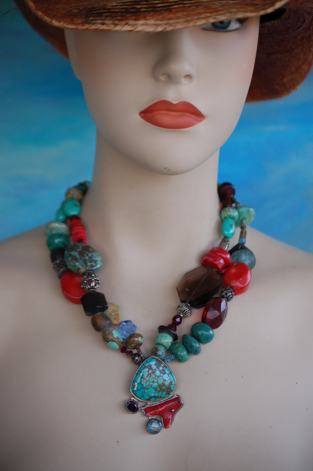 Handmade Artisan One of A Kind Turquoise, Topaz, Garnet and Coral ...