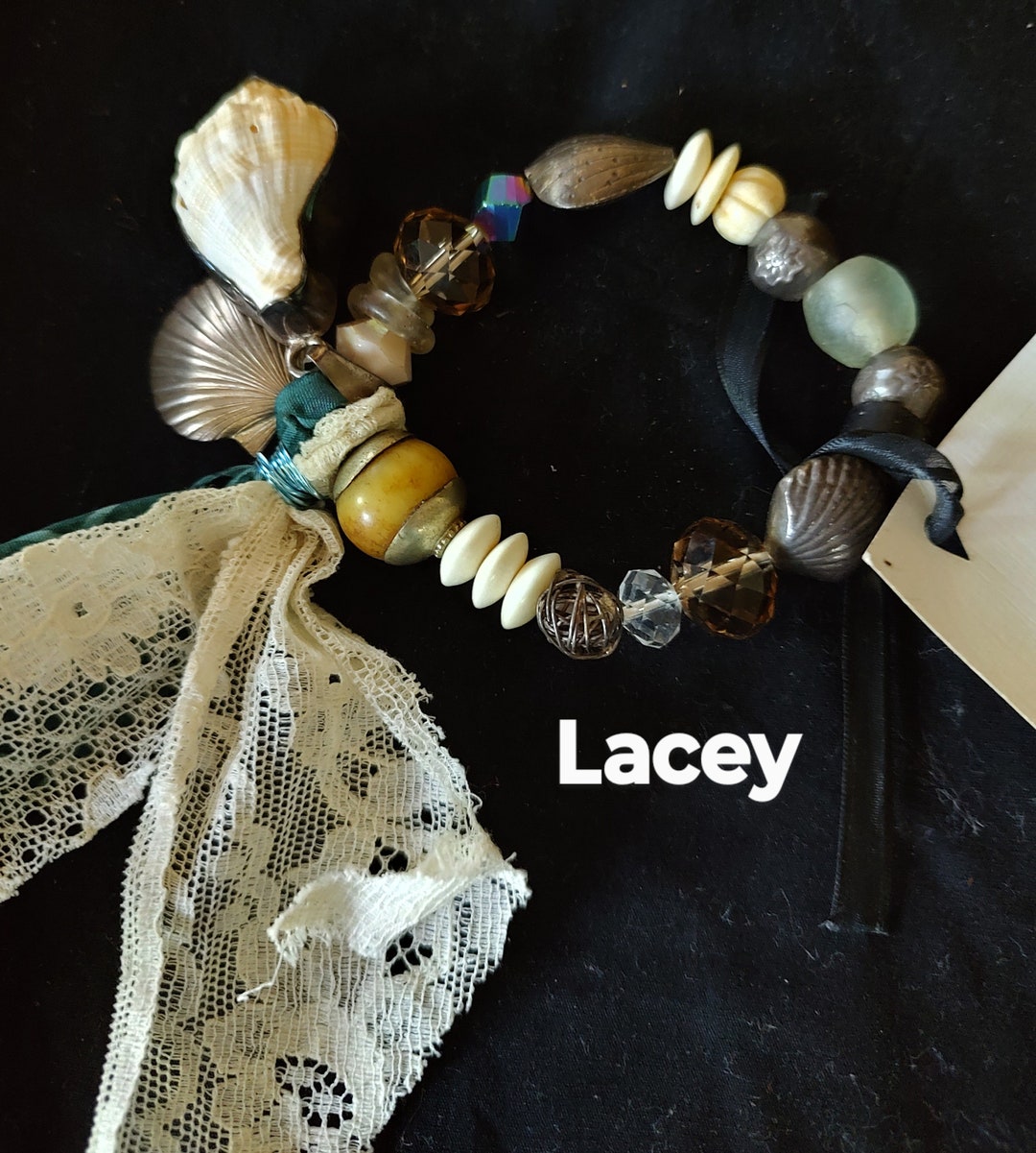 Tribal Bracelet One of A Kind Stretch Wearable Art Vintage Lace Batik ...