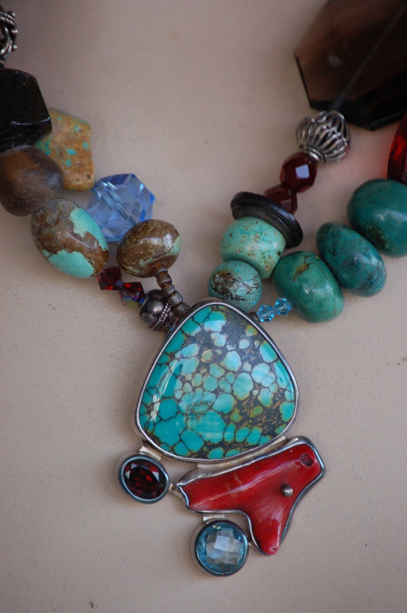 Handmade Artisan One of A Kind Turquoise, Topaz, Garnet and Coral ...