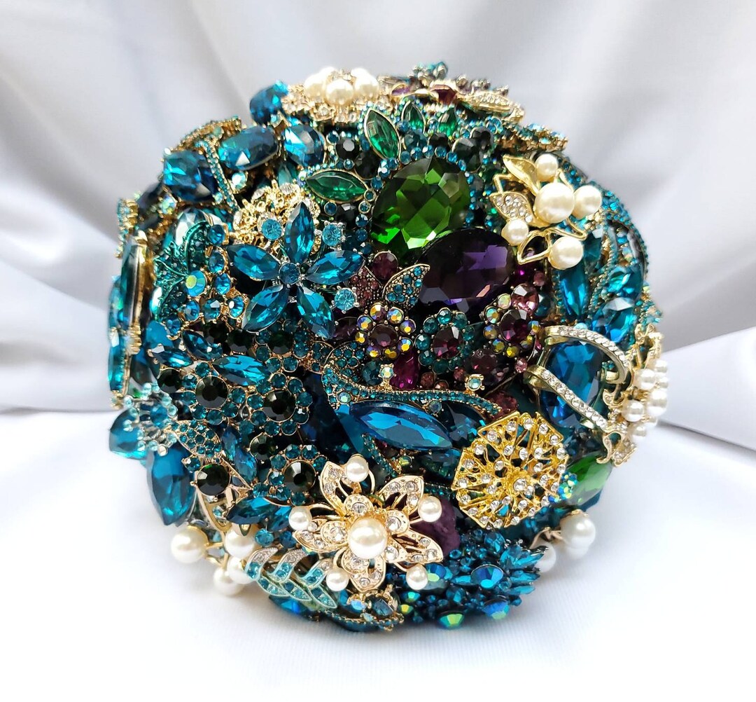 Custom Brooch Bouquet Bridal Broach Bouqet and Boutonniere for Peacock ...