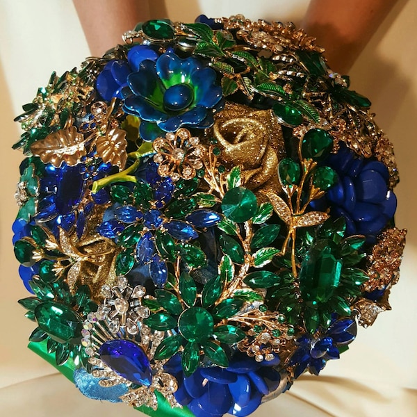 Emerald Green and Navy Blue Bouquet - Etsy