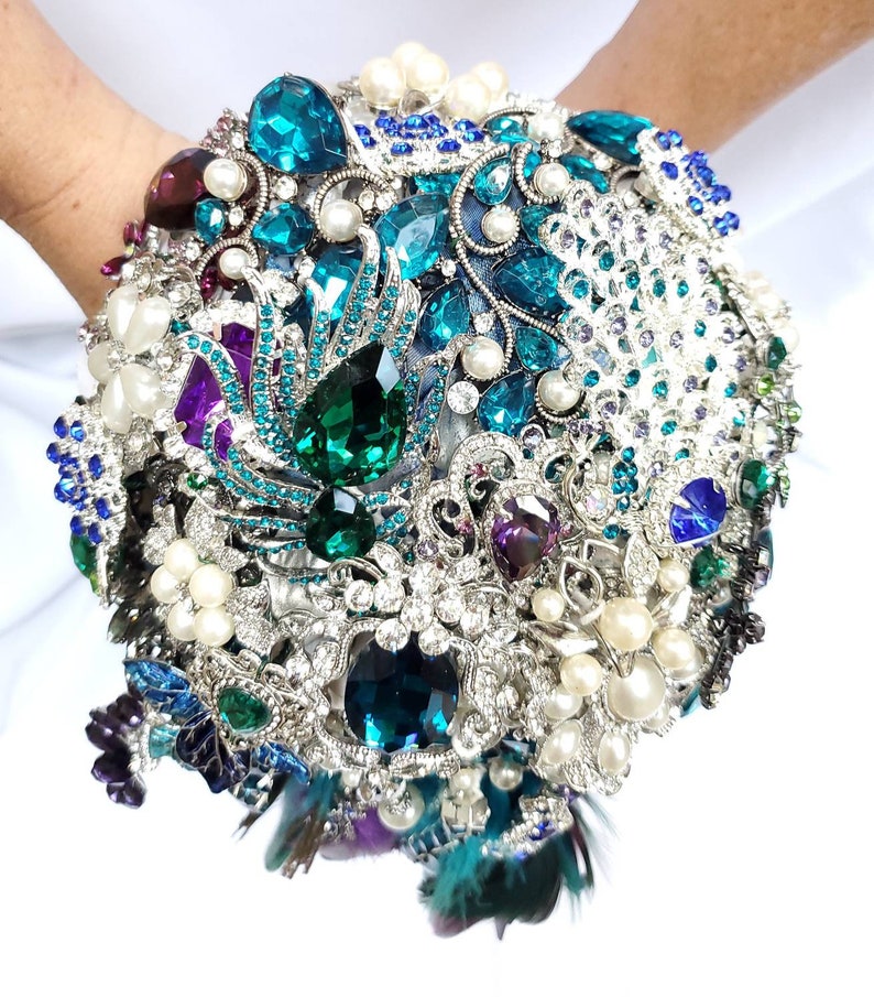 FULL PRICE CUSTOM Cascading Brooch Bouquet Peacock Broach - Etsy