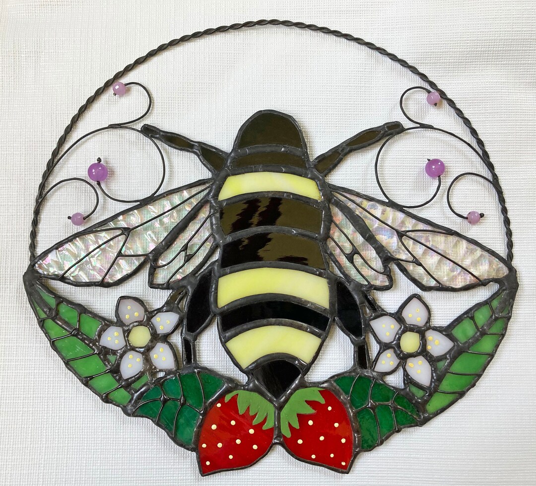 Stained Glass - Bee With Strawberries - Etsy
