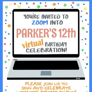 Virtual Birthday Invitation Zoom Birthday Invite Printable - Etsy