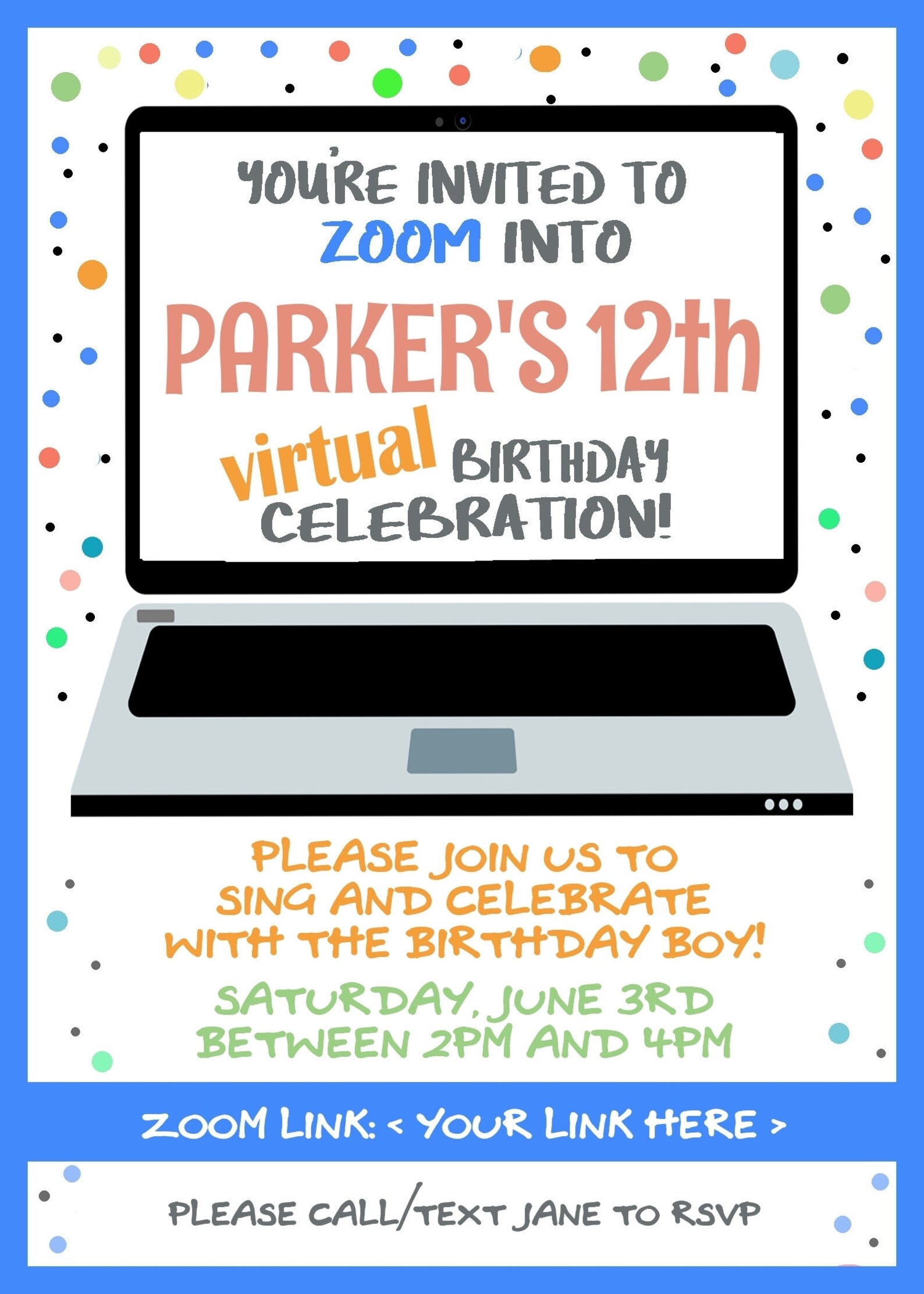 Virtual Birthday Invitation Zoom Birthday Invite Printable - Etsy