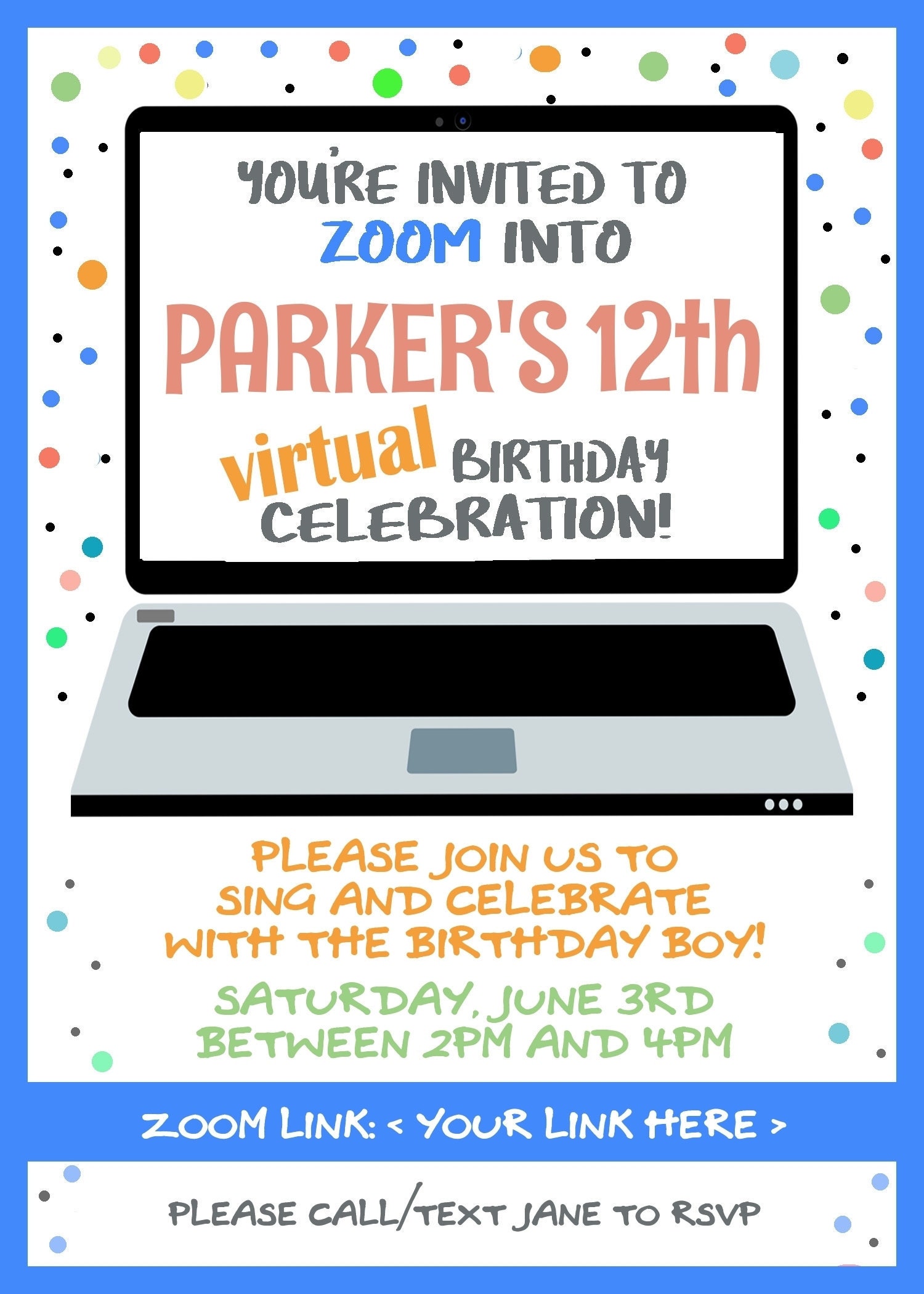 Virtual Birthday Invitation Zoom Birthday Invite Printable - Etsy