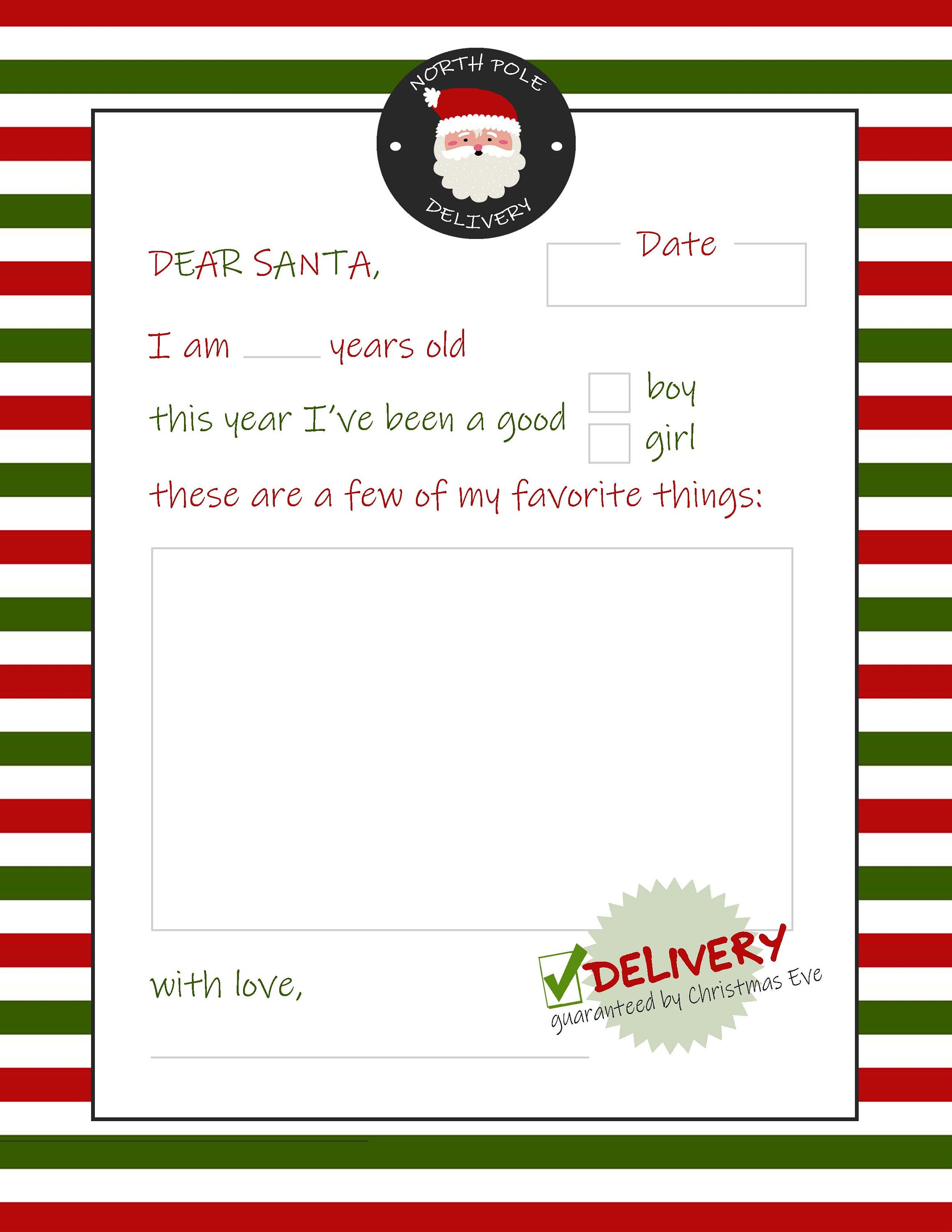 Santa Wish List Printable, Letter to Santa, Santa List, Christmas Santa ...