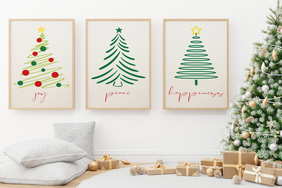 Christmas Tree Digital Art | Set of 3 | Printable Christmas Wall Art ...